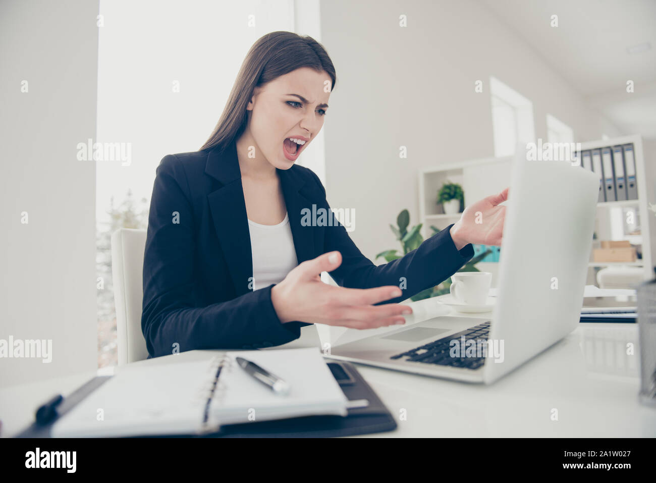 Low below angle profile side view portrait of nice beautiful att Stock ...