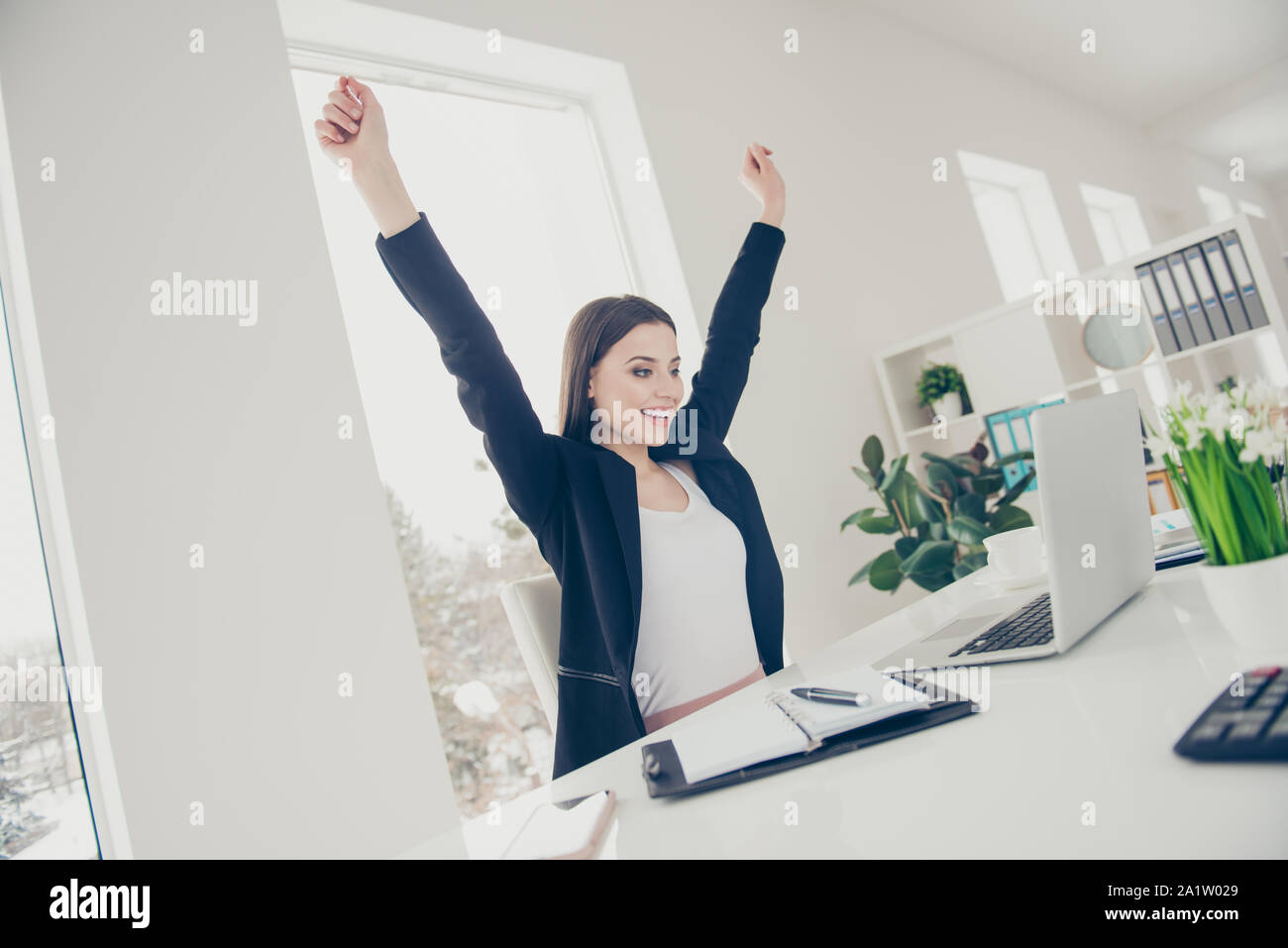 Low below angle view portrait of nice cute beautiful attractive Stock ...