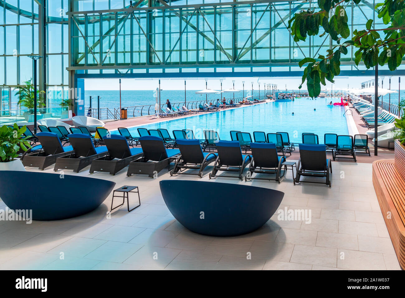 Shekvetili, Georgia - 29.05.2019: Indoor recreational center with pool ...