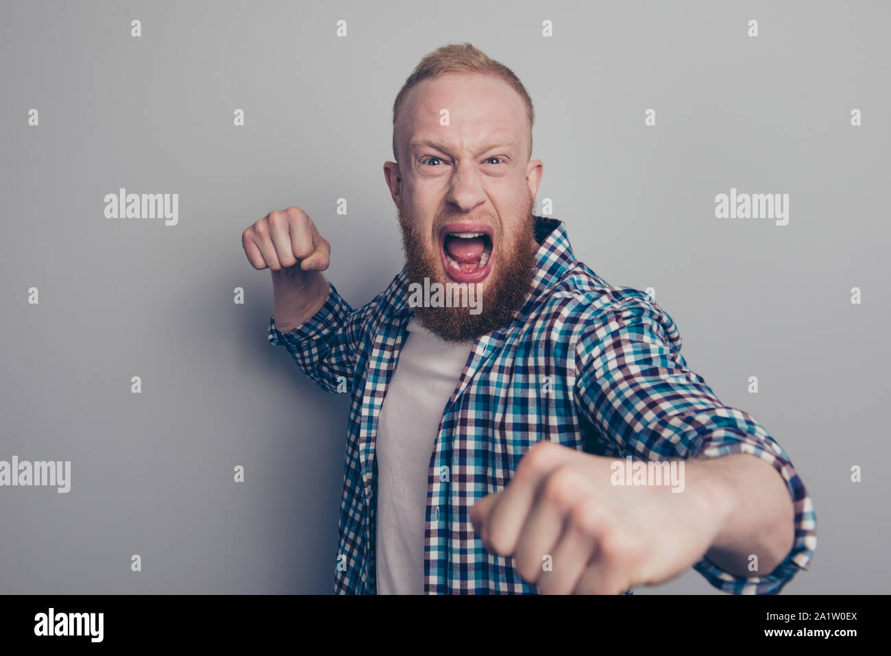 Fight boxer boxing attack strength hit in camera make open mouth Stock ...