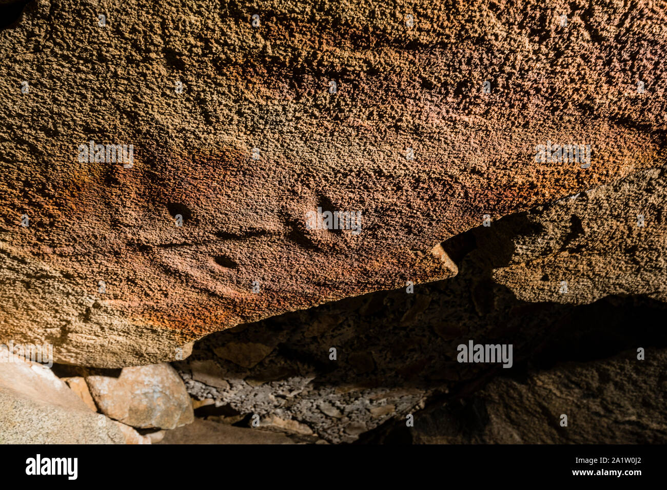 Roof carving in the neothithic tomb Dehus Dolmen Stock Photo - Alamy