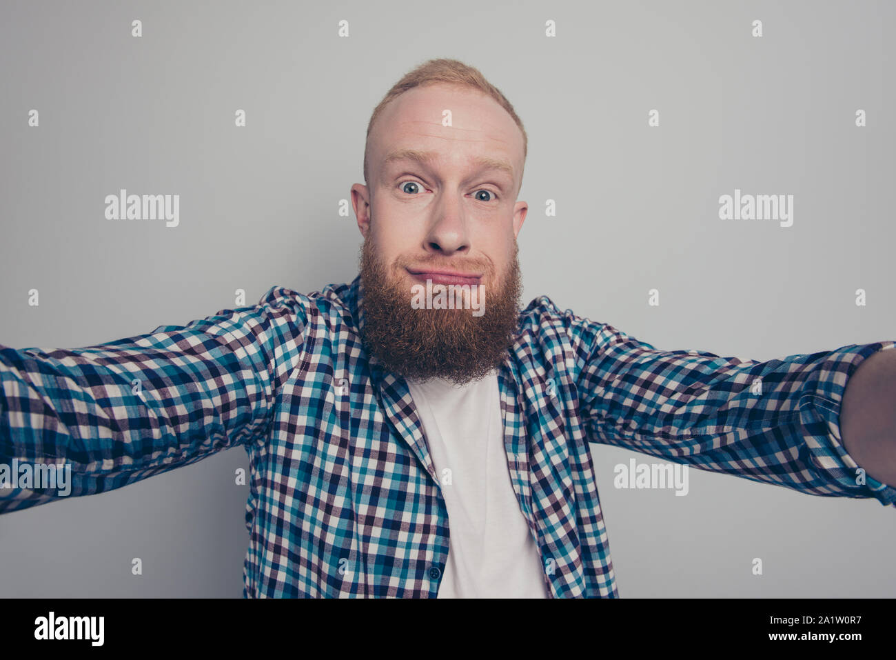 Careless carefree attractive nice man look at camera take pictur Stock ...