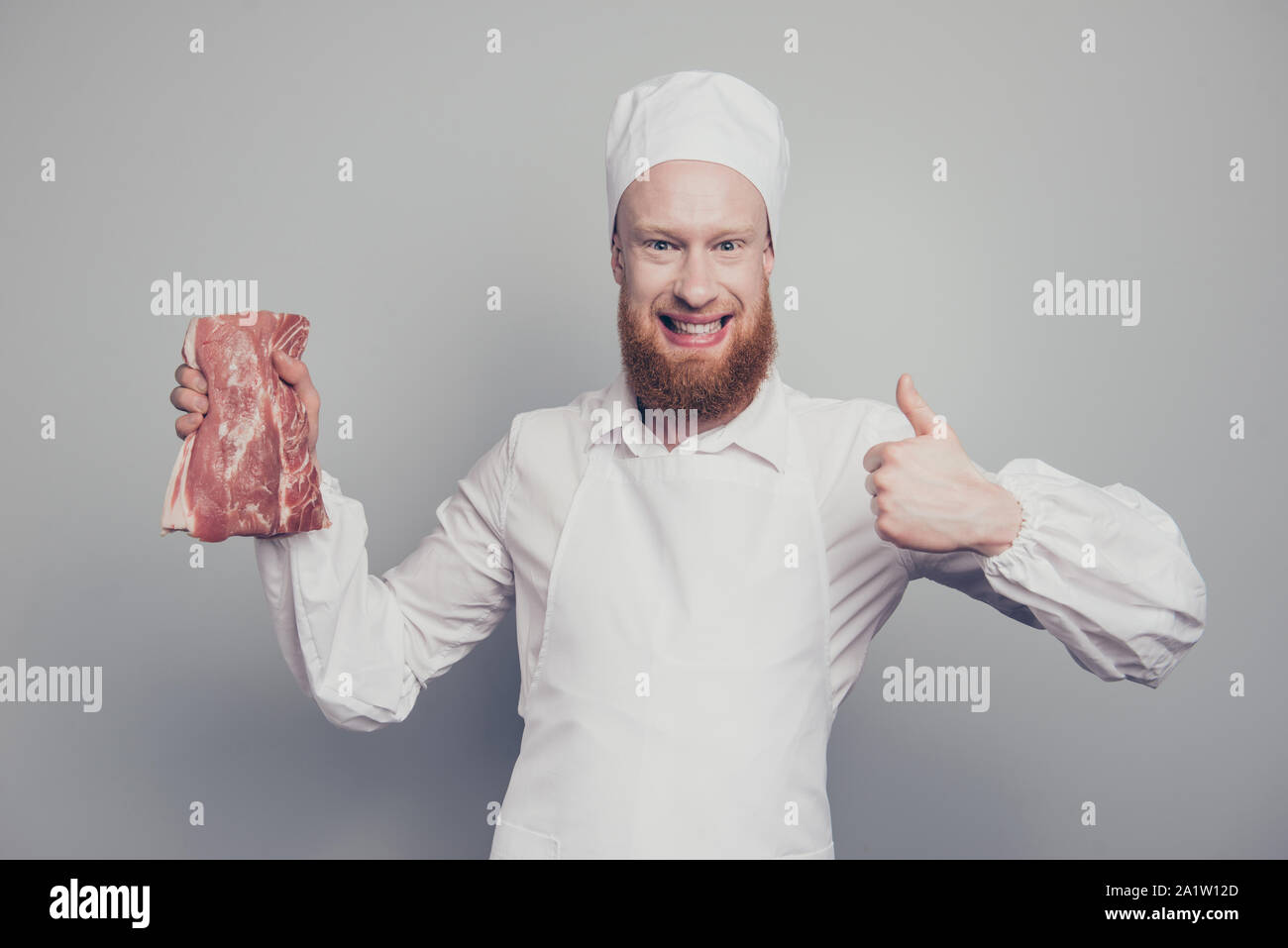 Portrait of he attractive handsome cheerful positive butcher guy Stock ...