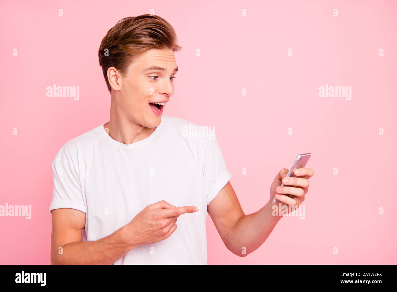 Closeup portrait of astonished impressed reaction shocked cute d Stock ...