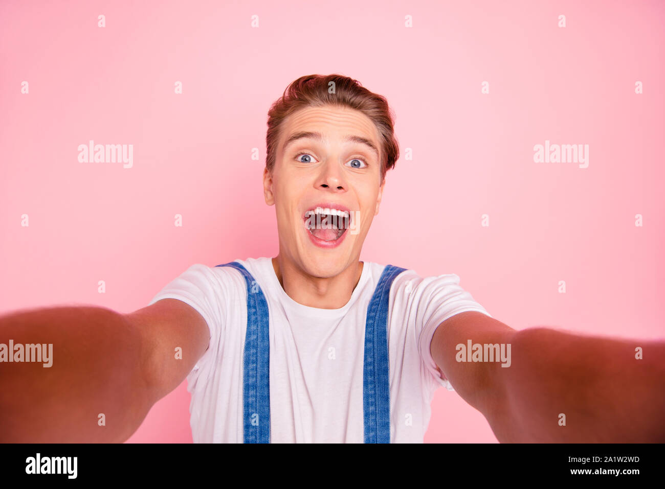 Closeup photo portrait of comic humorous funny with open mouth b Stock ...