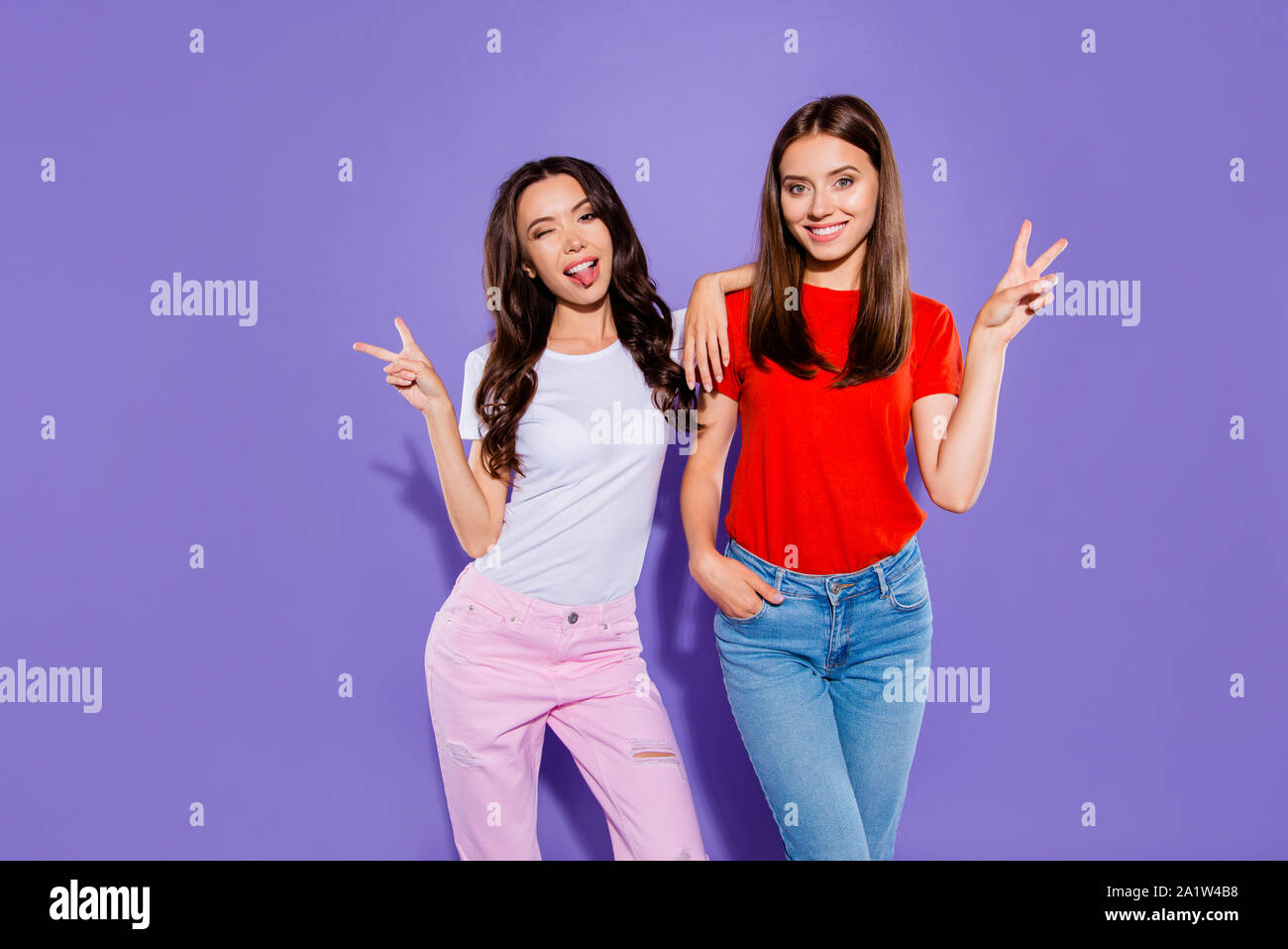 Portrait of two nice cute lovely adorable attractive charming gl Stock ...