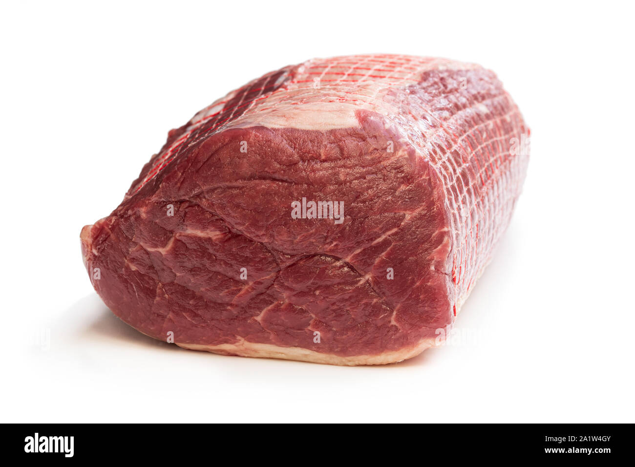 netted pack of raw meat package isolated on white background Stock ...