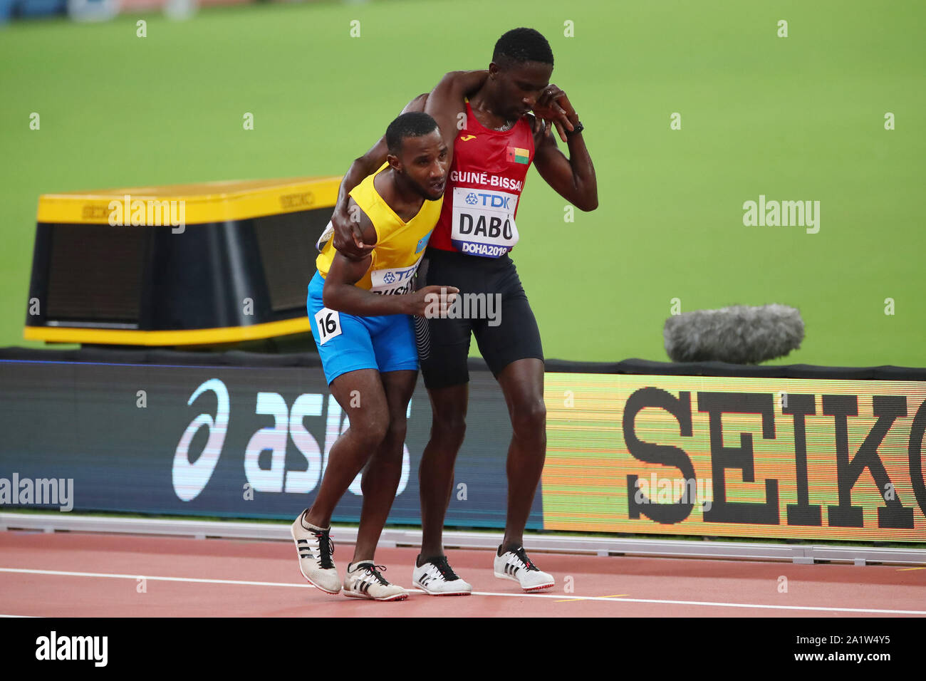 Doha, Qatar. 27th Sep, 2019. (L to R) Jonathan Busby (ARU), Braima ...