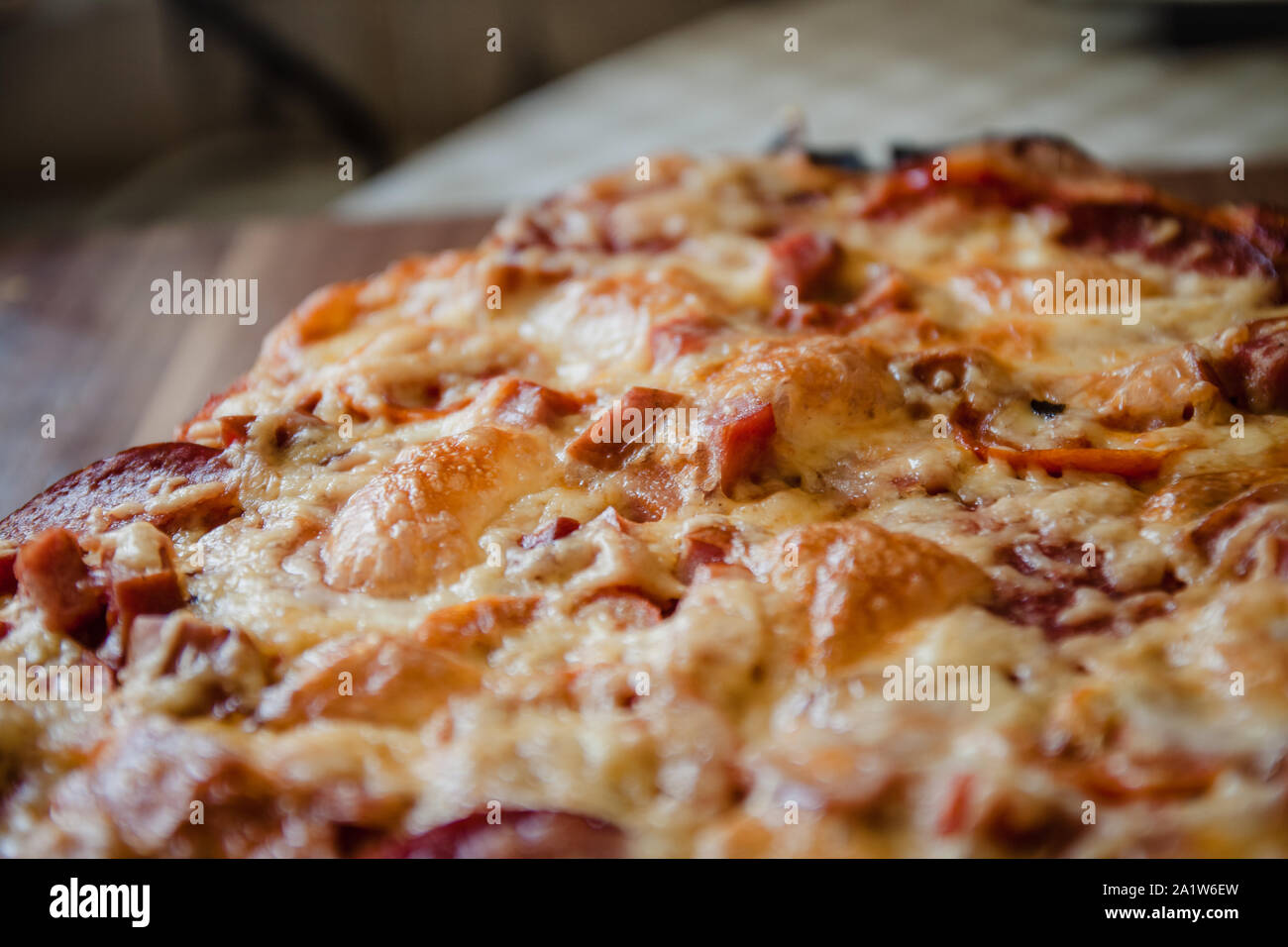 homemade pizza close-up raw and ready-made. Top view, copy space Stock ...