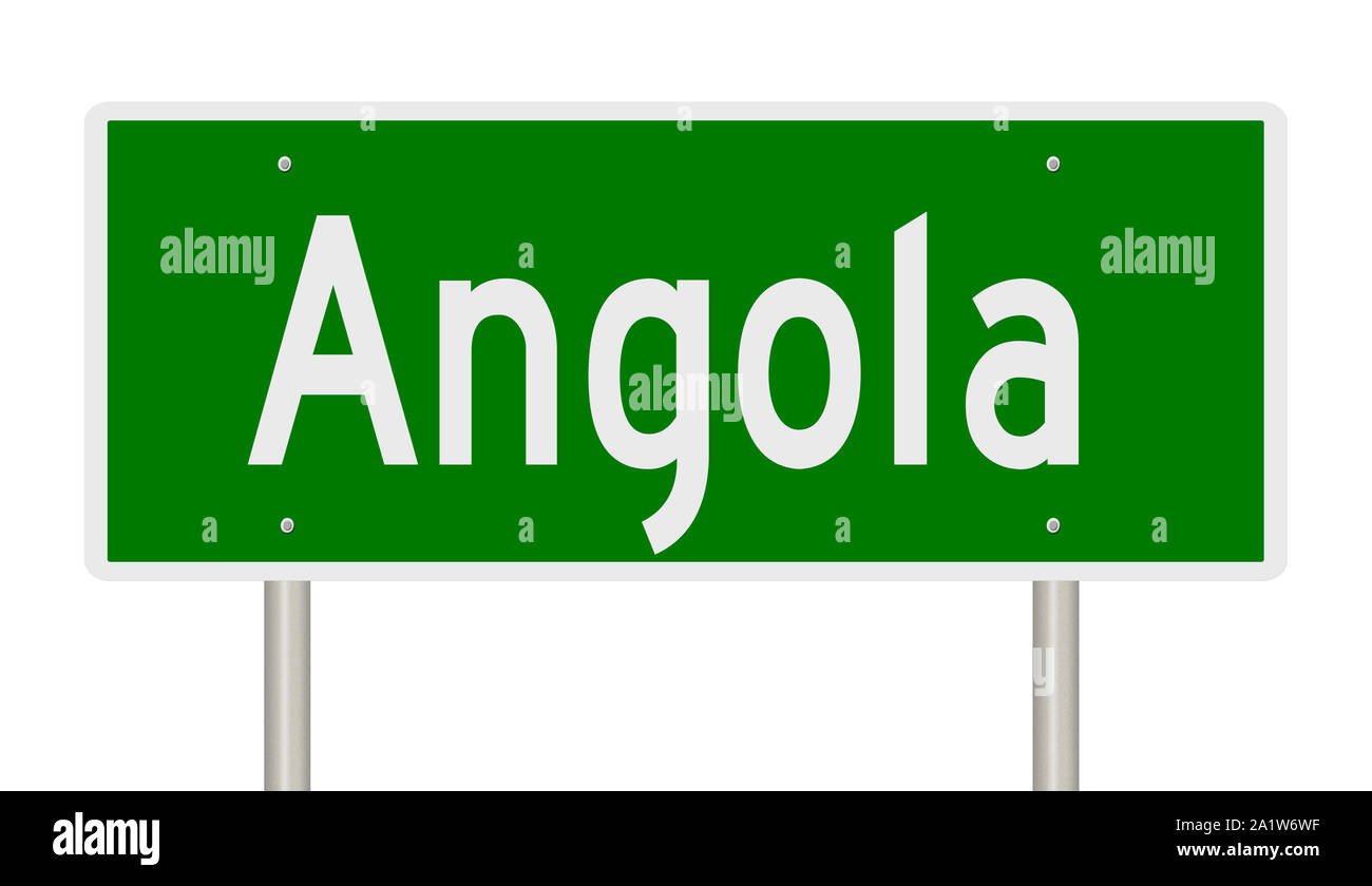 Rendering of a green highway sign for Angola Stock Photo - Alamy