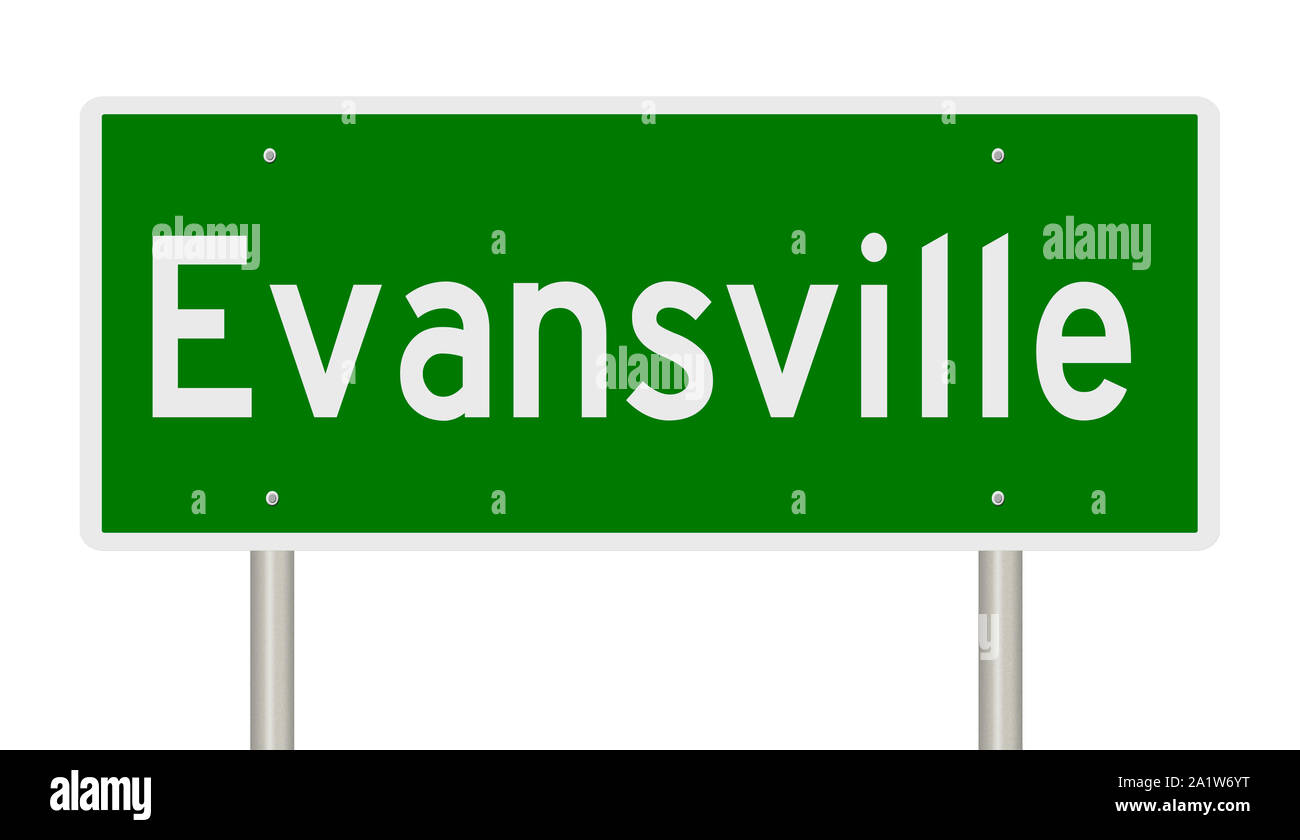 Rendering of a green highway sign for Evansville Indiana Stock Photo ...