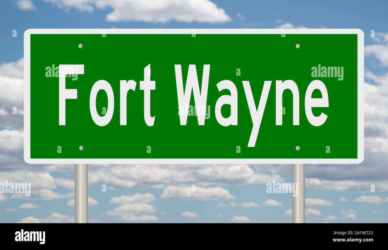 Rendering of a green highway sign for Fort Wayne Indiana Stock Photo ...