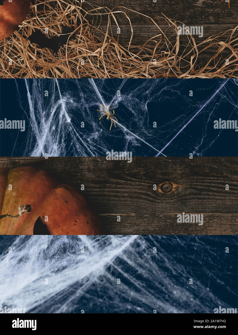 collage of spiderweb and traditional Halloween pumpkin Stock Photo - Alamy