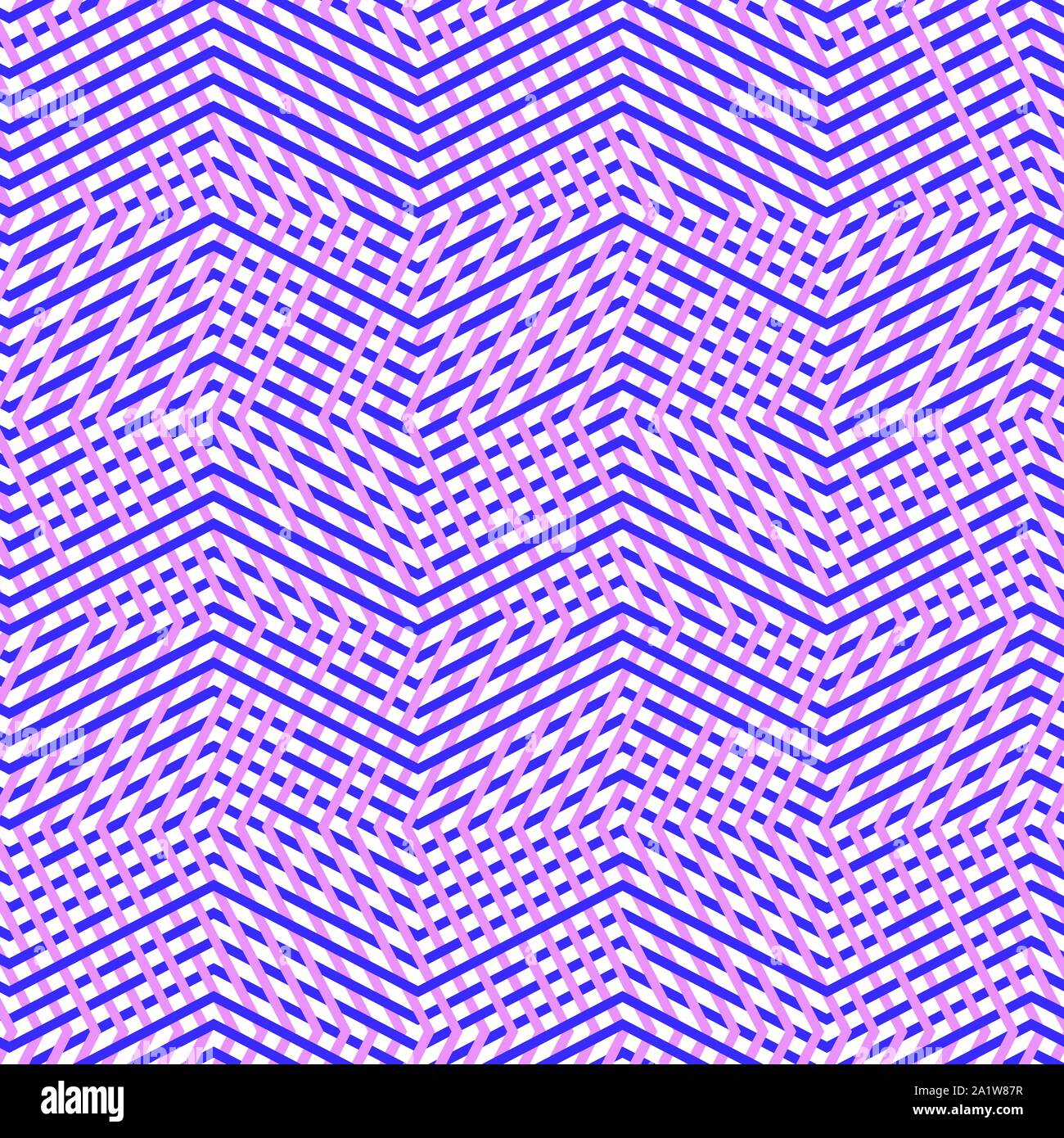 Intersected, interweaved irregular lines, stripes purple, pink grid ...