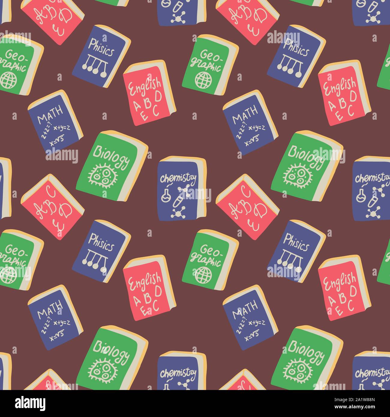 Seamless pattern with science book in cartoon style. Hand drawn ...