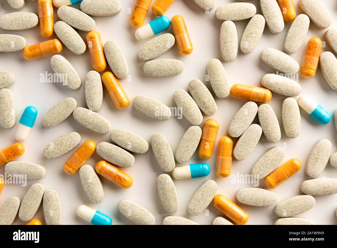 Background of different pills. Flat lay Stock Photo - Alamy