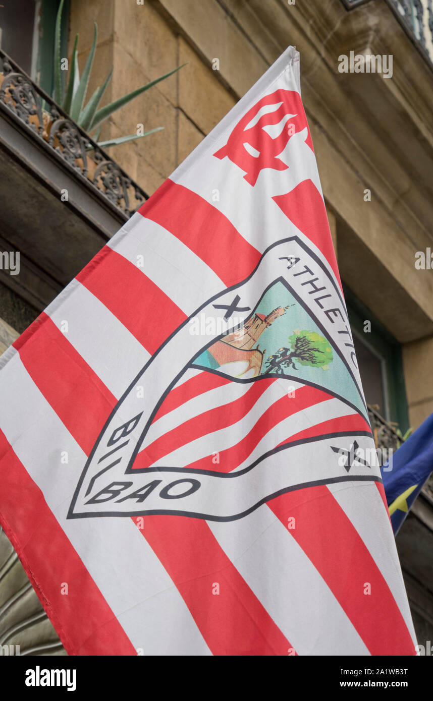 Athletic Bilbao Football club stadium, flag and merchandise in Bilbao ...