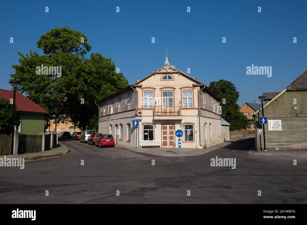 Traditional buildings in the town centre of Haapsalu, Hapsal, County ...