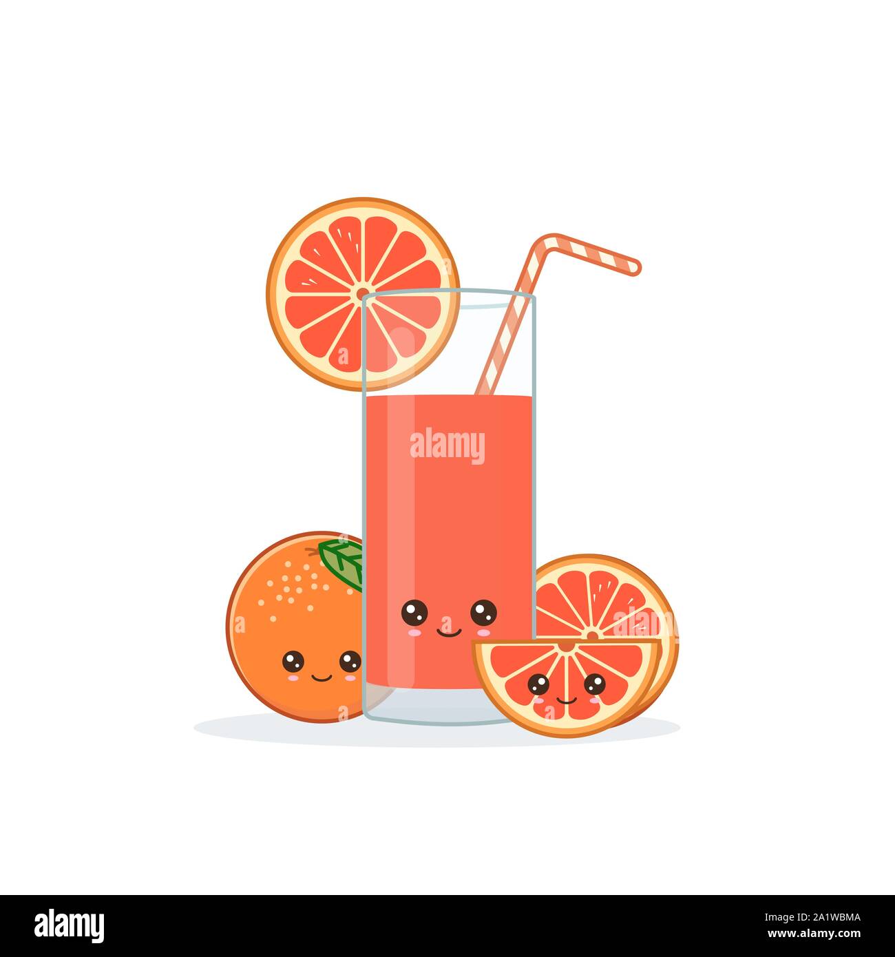 grapefruit juice. Cute kawai smiling cartoon juice with slices in a ...