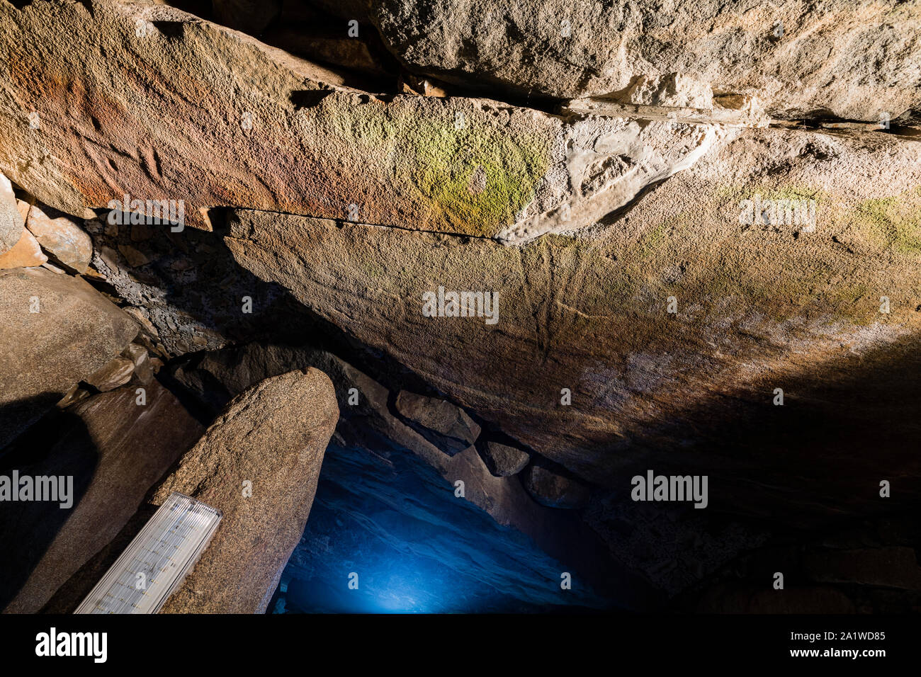 Roof carving in the neothithic tomb Dehus Dolmen Stock Photo - Alamy