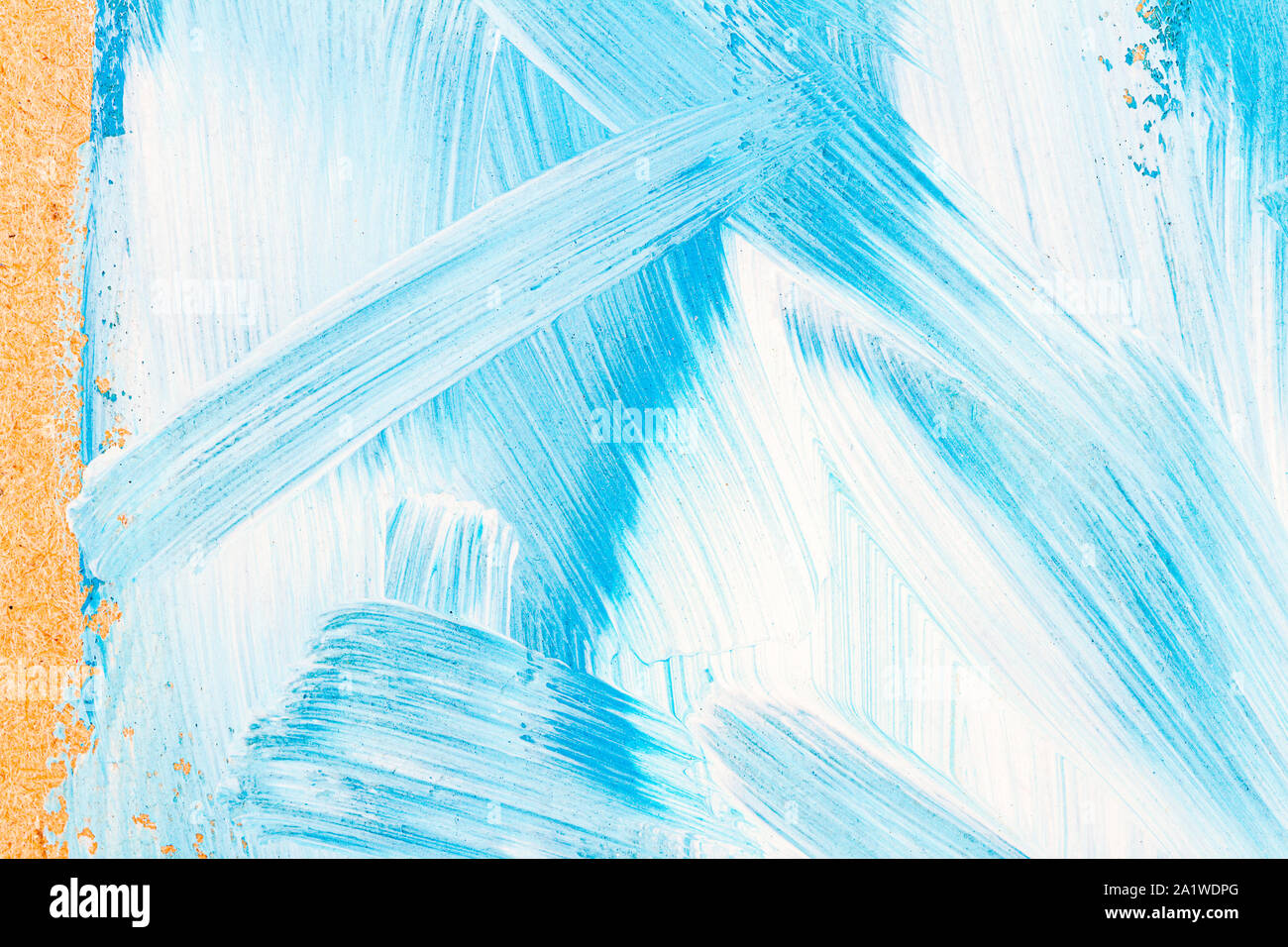 Blue and white abstract art painting on a brown cardboard. Creative ...