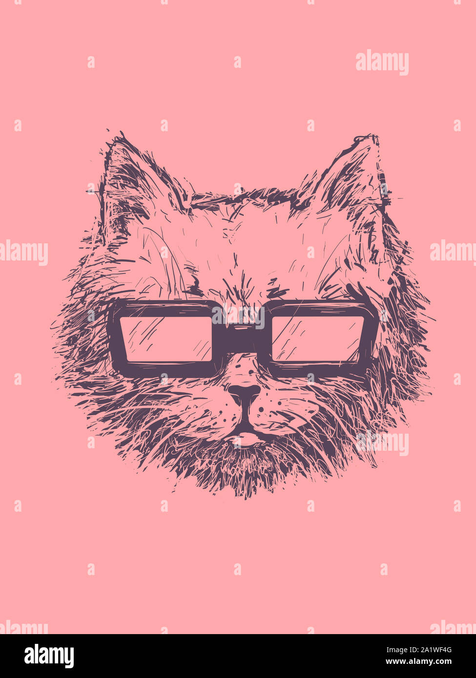 Sketch Illustration of a Cat Head Wearing Sunglasses Stock Photo - Alamy