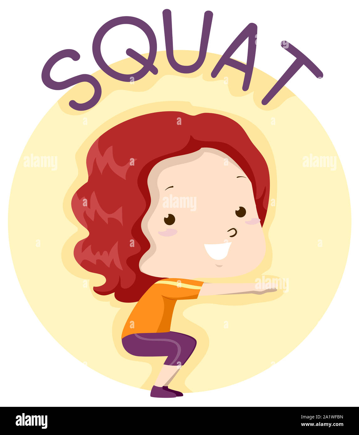 Illustration of a Kid Girl Exercising and Showing How to do Squat Stock ...