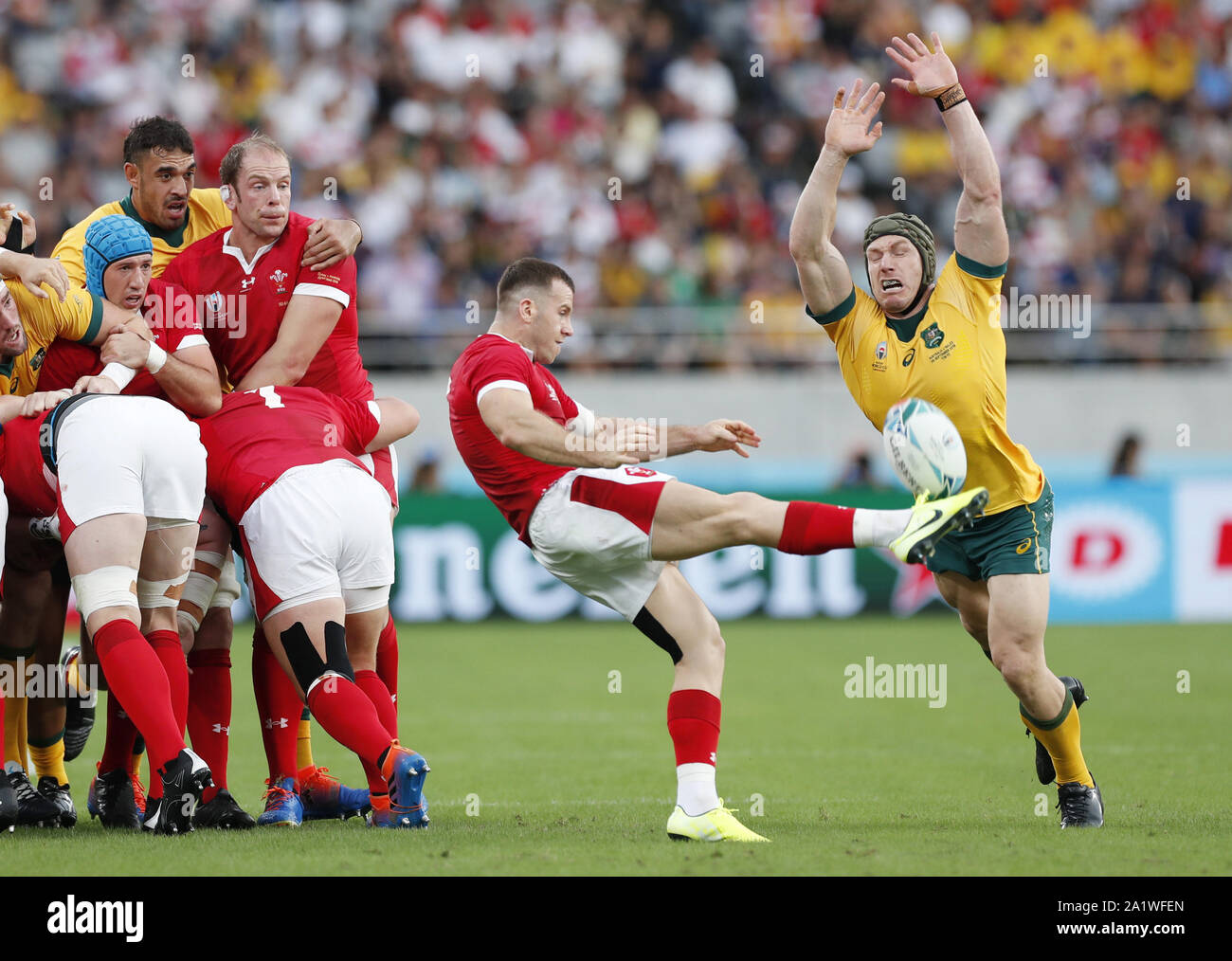Chofu, Japan. 29th Sep, 2019. Australia's David Pocock (R) attempts to ...