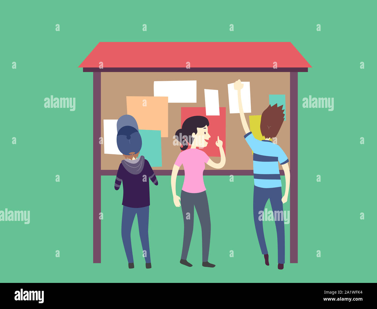 Illustration of People Looking at Posters Posted in a Community ...