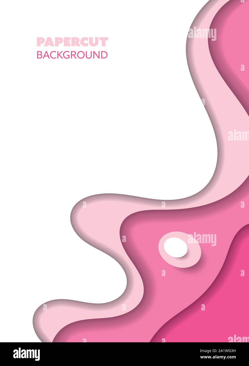 Abstract curvy background, paper cut style with pink waves. Flyer or ...
