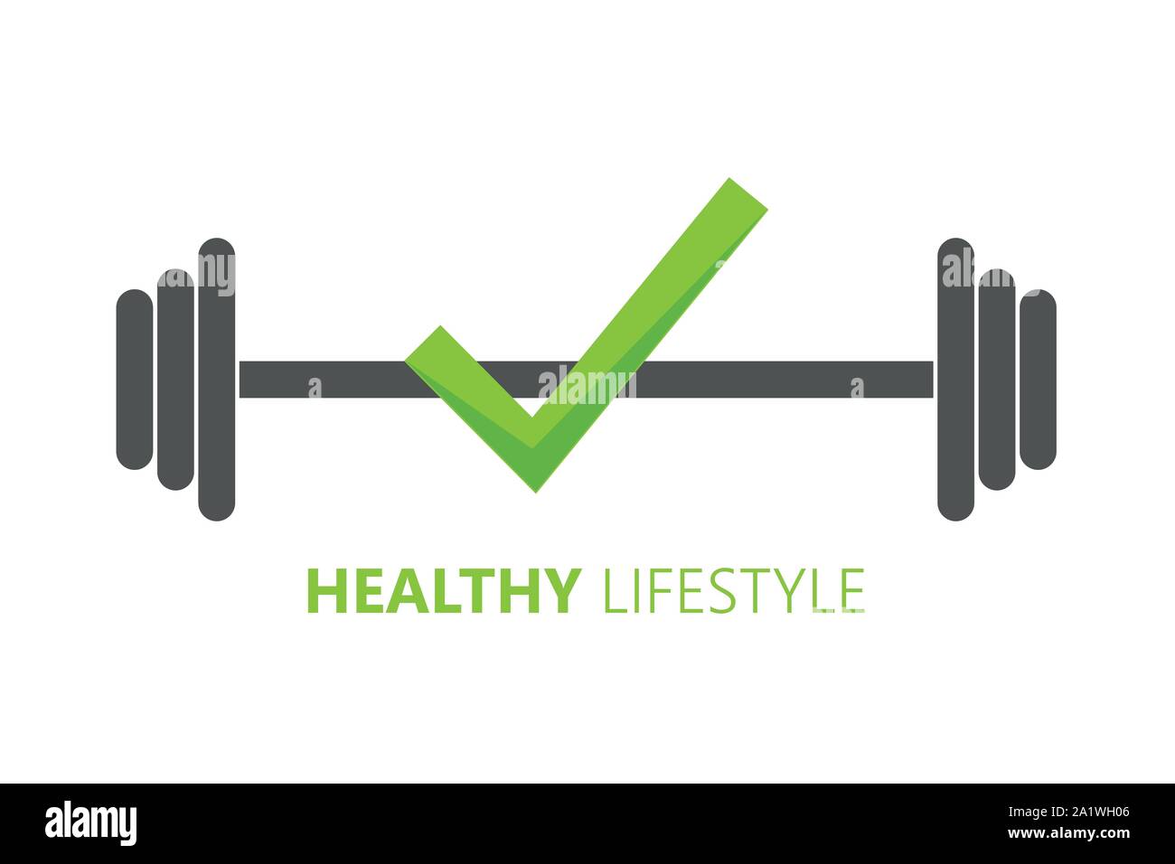 healthy lifestyle symbol with check and barbell vector illustration ...