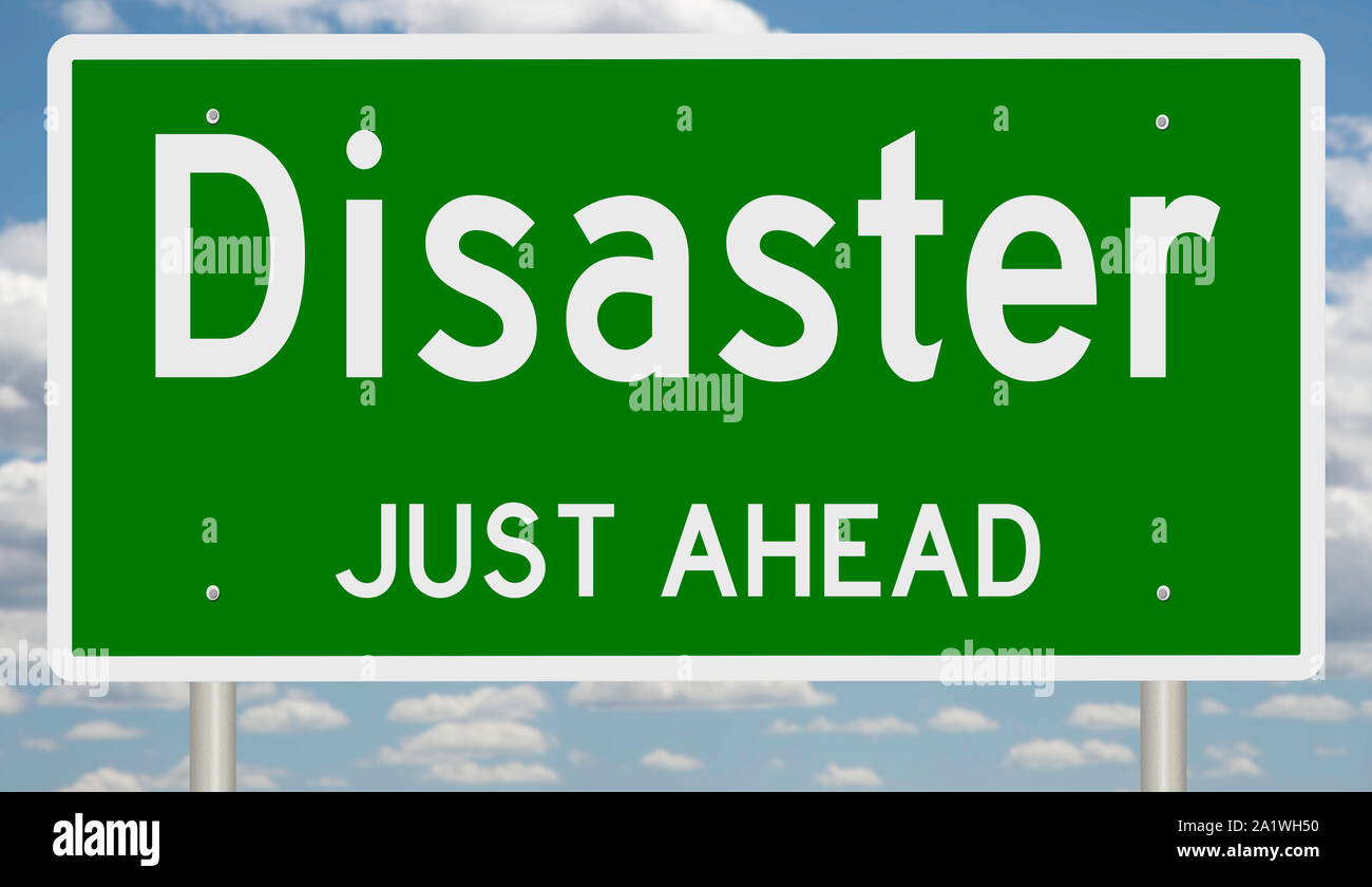 Rendering of a green highway sign for Disaster Stock Photo - Alamy