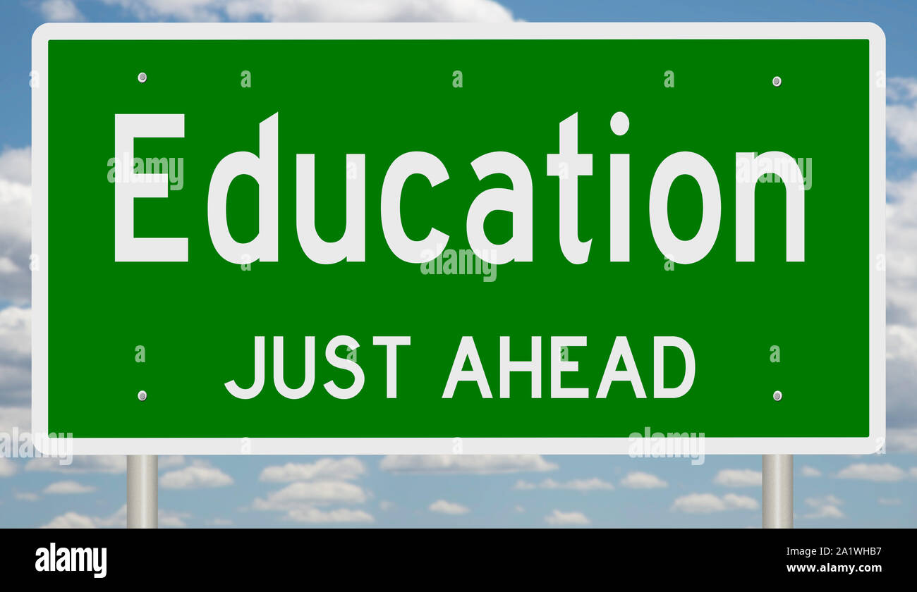 Rendering of a green highway sign for Education Stock Photo - Alamy