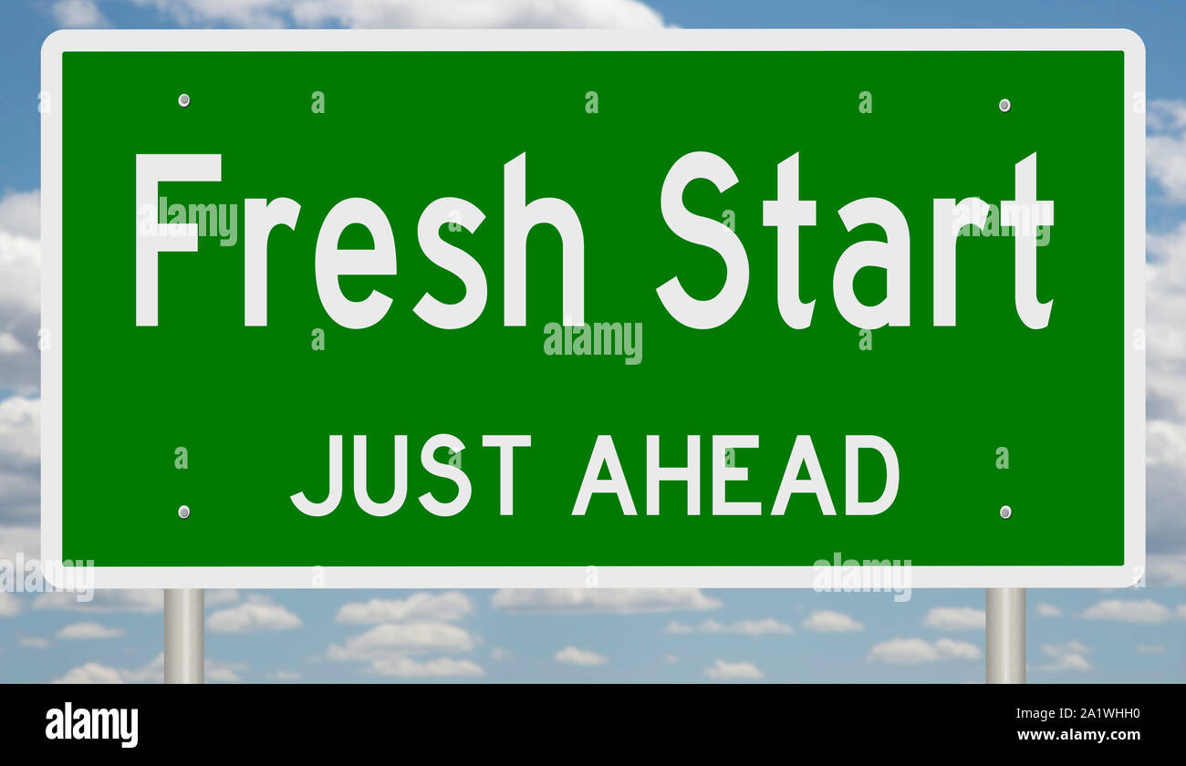 Rendering of a green highway sign for Fresh Start Stock Photo - Alamy