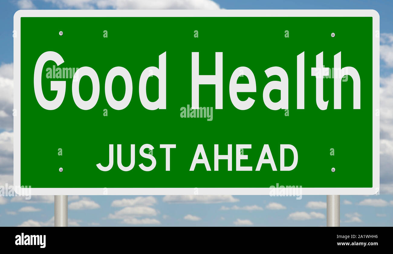 Rendering of a green highway sign for Good Health Stock Photo - Alamy