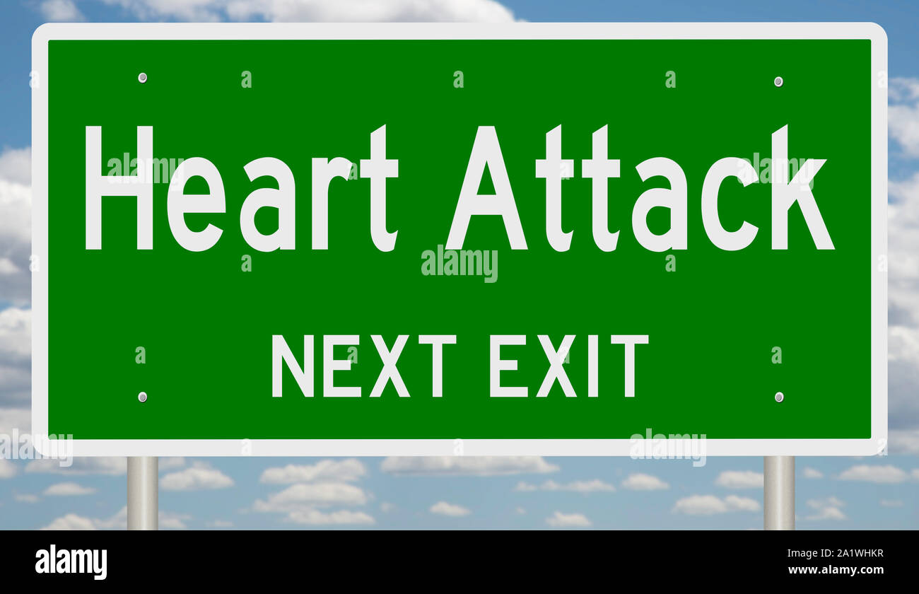 Rendering of a green highway sign for Heart Attack Stock Photo - Alamy