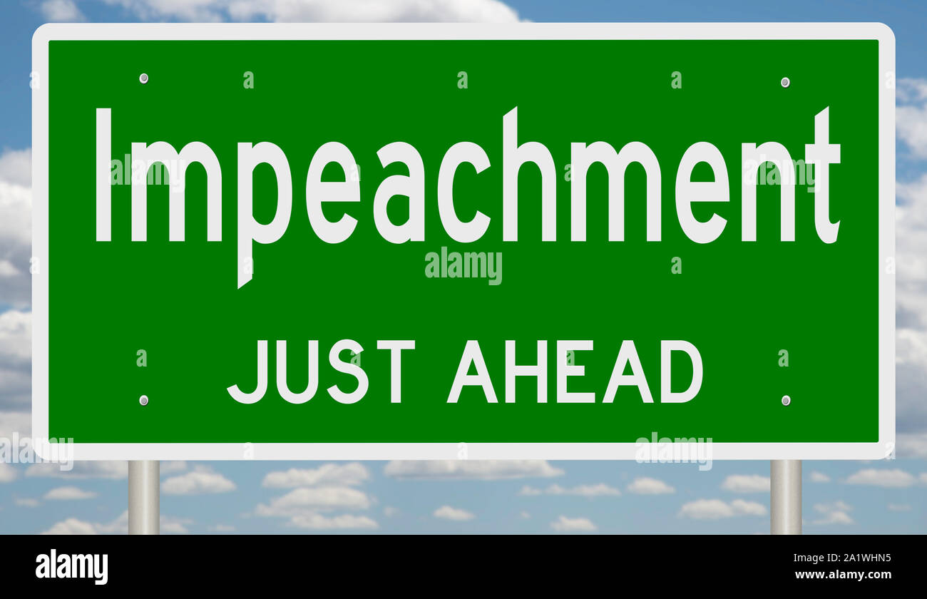 Rendering of a green highway sign for Impeachment Stock Photo - Alamy