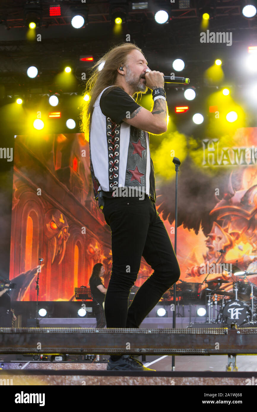 Russia Kemerovo 2019-07-27 People at catering stand-up meal party ...