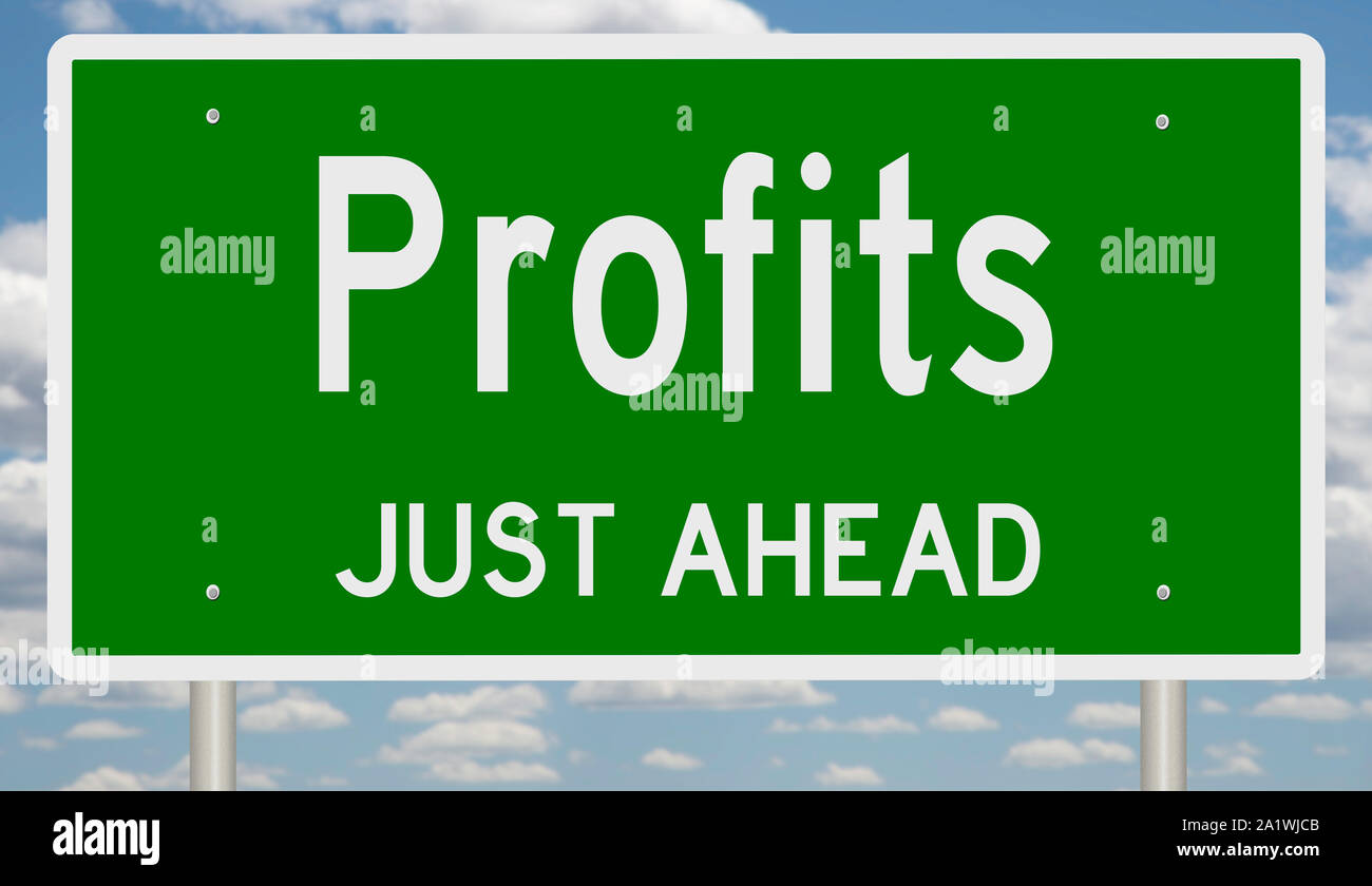 Rendering of a green highway sign for Profits Stock Photo - Alamy