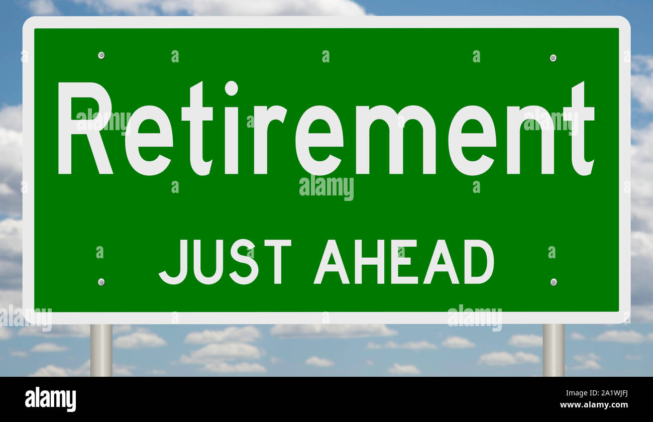 Rendering of a green highway sign for Retirement Stock Photo - Alamy