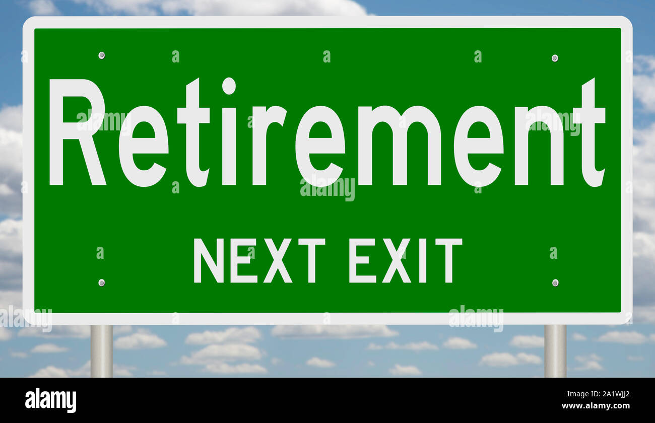 Rendering of a green highway sign for Retirement Stock Photo - Alamy