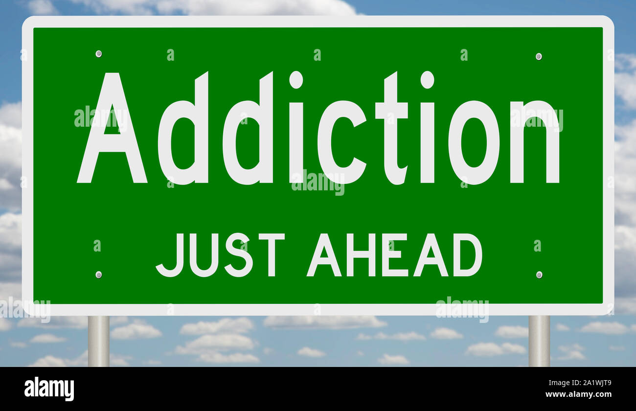 Rendering of a green highway sign for Addiction Stock Photo - Alamy