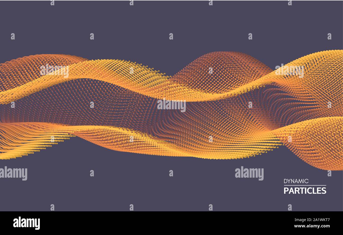 Wavy background. Array with dynamic particles. Composition with motion effect. 3d technology ...
