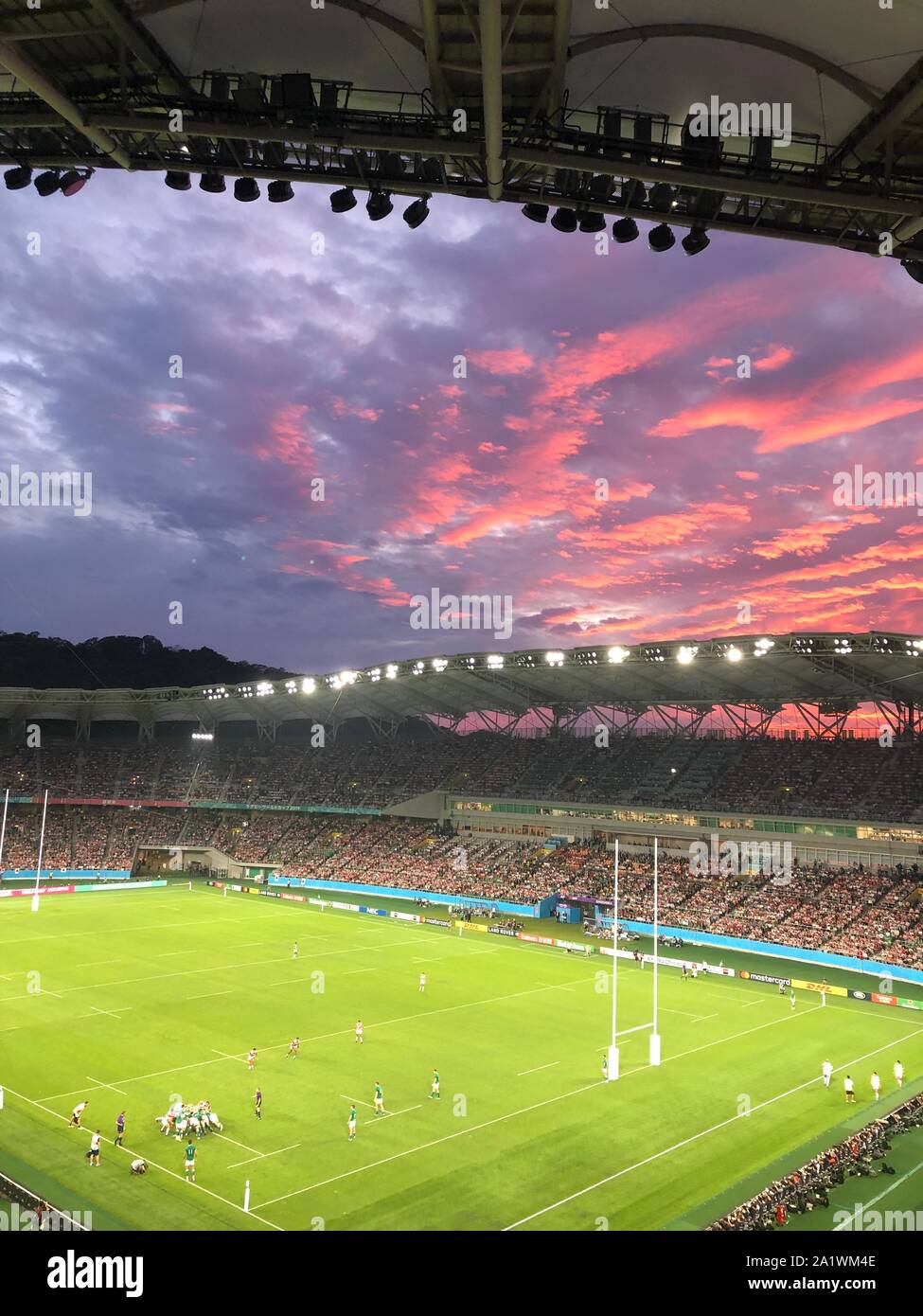Red Sunset over Shizuoka Stadium, Japan versus Ireland, Rugby World Cup ...