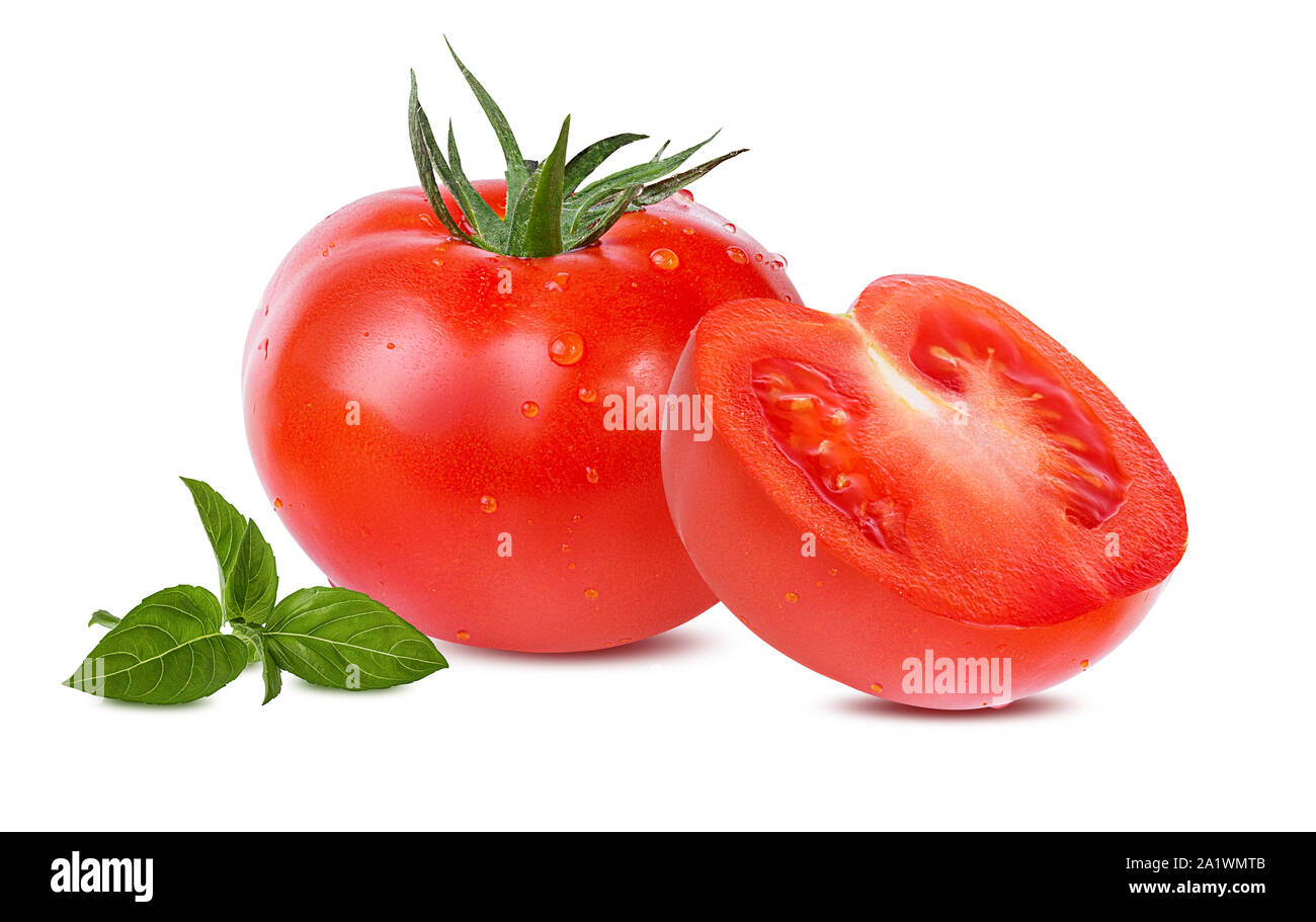 tomato and basil isolated on white background Stock Photo - Alamy