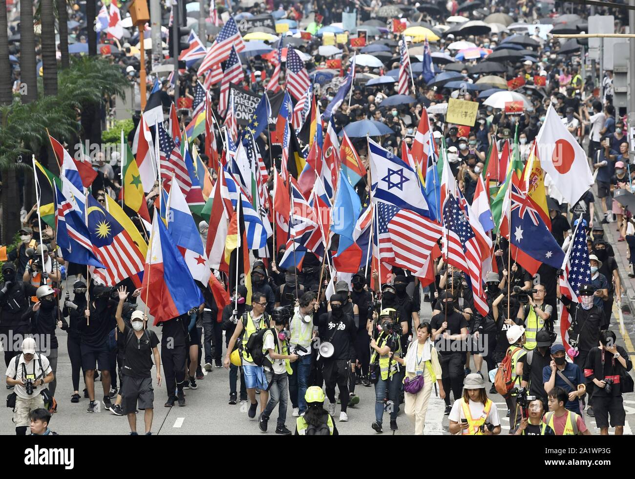 Hong Kong, China. 29th Sep, 2019. Anti-government protesters hold the ...