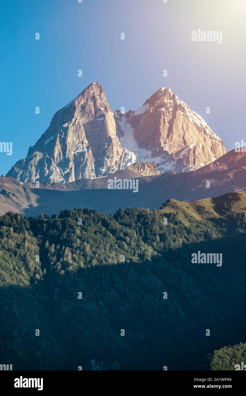 View of Mount Ushba. Ushba is one of the most notable peaks of the ...