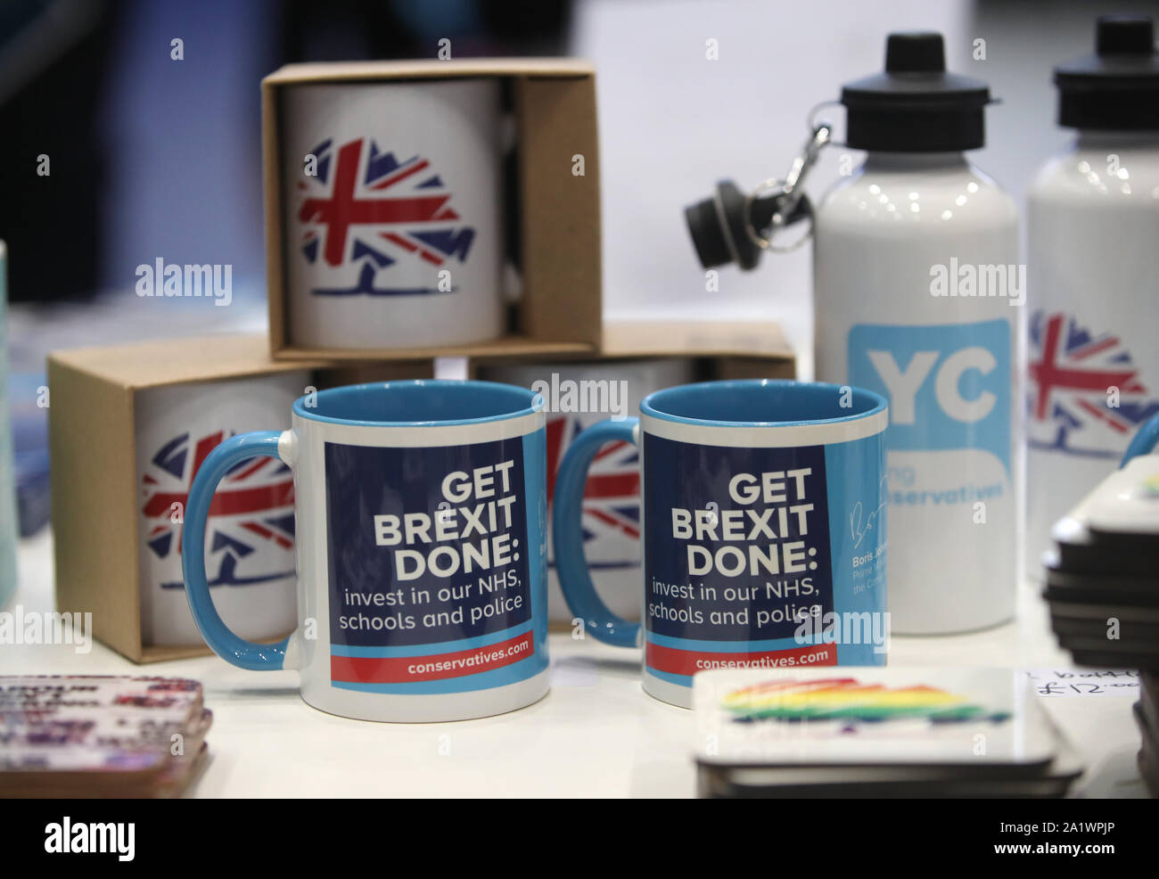 Stands selling merchandise at the Conservative Party Conference being ...