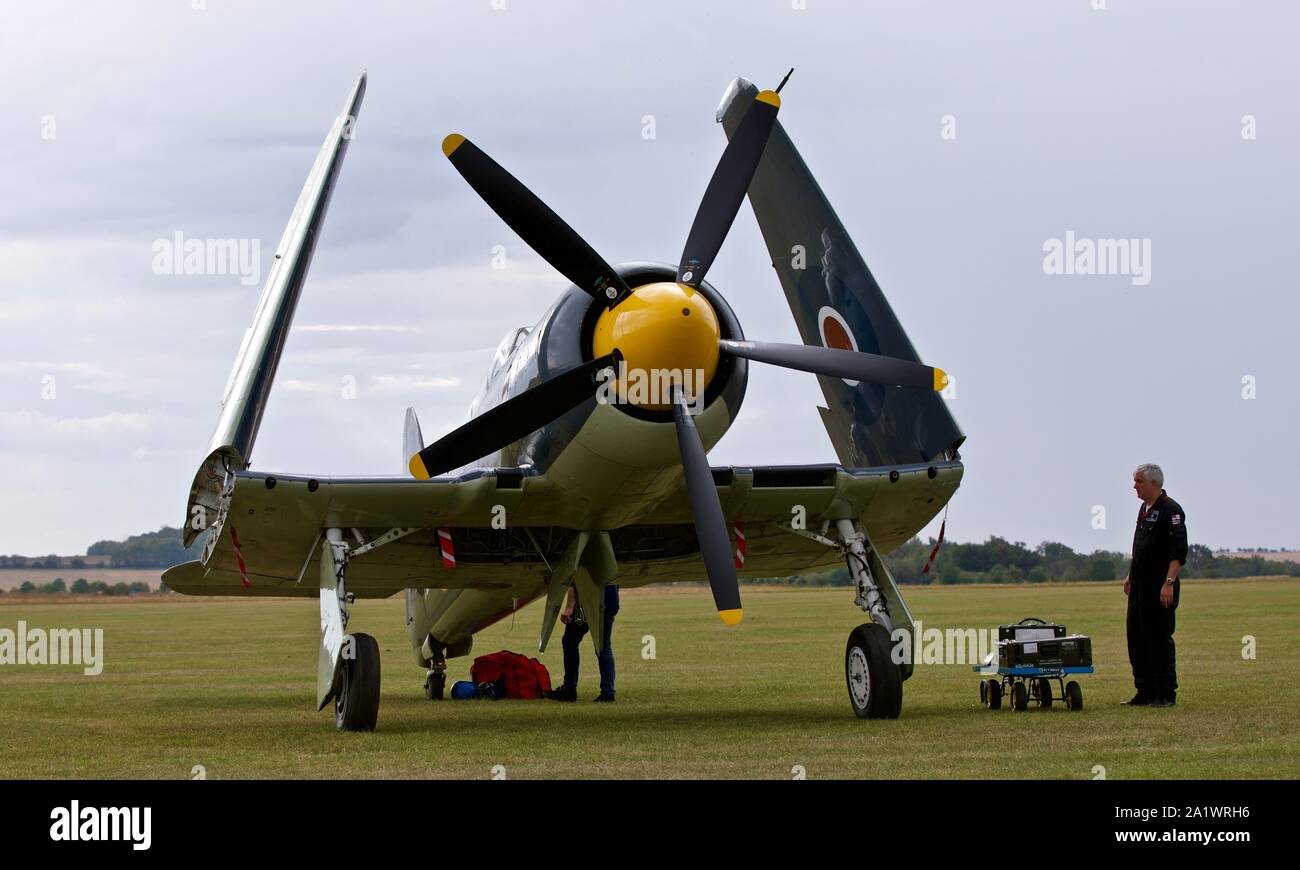 Sea Fury T.20 G-RNHF (VX281) with wings folded on the flightline at the ...