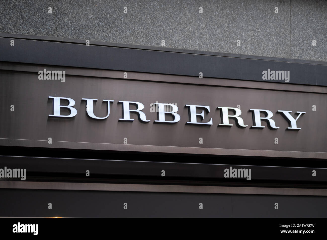 Burberry logo at the brand store facade Stock Photo - Alamy